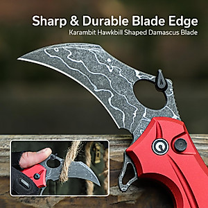 CIVIVI Incisor II Pocket Folding Knife for EDC, Karambit Knife with 2.02" Damascus Blade Aluminum Handle C16016B-DS1