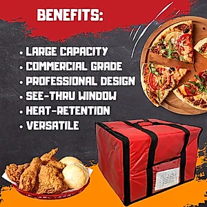 FSE Insulated Pizza Food Delivery Bag Carrier, 18 Inch x 18 Inch x 13 Inch (Zipper Closure)