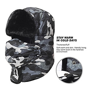 Trooper Trapper Hat,Winter Ski Hat with Winter Ear Flap and Ski Windproof Mask Gray