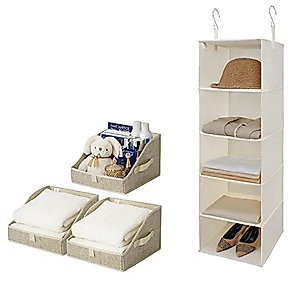 GRANNY SAYS Bundle of 3-Pack Trapezoid Storage Bins & 1-Pack Hanging Closet Organizer