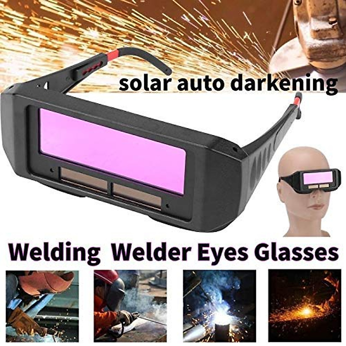1 Pair Solar Auto Darkening Welding Goggle Safety Protective Shade Autodarking Welding Glasses Lens, Eyes Glasses TIG MIG Anti-Flog Anti-glare Goggles Welder, Black