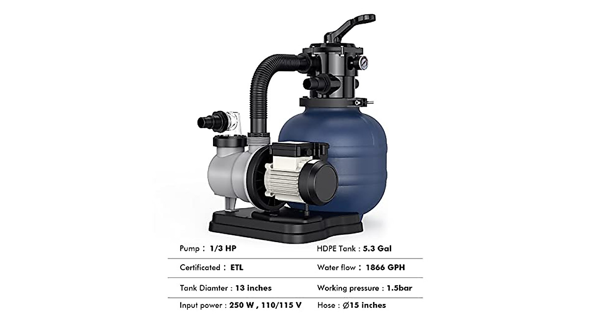 BLUBERY 13" Sand Filter - 7-Way Valve System