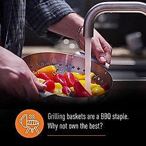 Yukon Glory Grill Basket 3-Piece Mini Grilling Basket Set - Stainless Steel Perforated Grill Baskets for Grilling Veggies Seafood and Meats Includes Grill Pan - Square Basket and Circular Basket