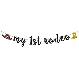 INNORU My 1st Rodeo Banner, Mexican Theme first Birthday Party Decorations, West Cowboy Cowgirl 1st Birthday Party Decorations Black Glitter
