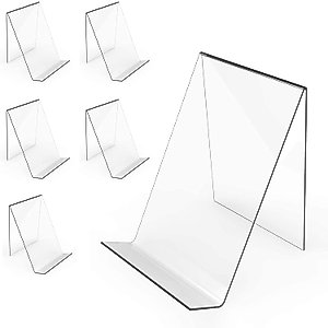 SANYOUNG 6 Pack Acrylic Book Stand, Clear Book Display Easel, Acrylic Book Stand Holder for Displaying Comic Books, Albums, Newspaper, Magazines, CDs, etc