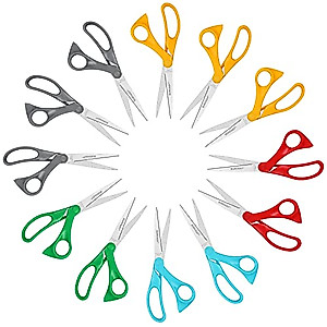 Scissors Set of 12-Pack, BURVAGY 8" Scissors All Purpose Comfort-Grip Handles Sharp Scissors for Office Home School Craft Sewing Fabric Supplies, Right/Left Handed