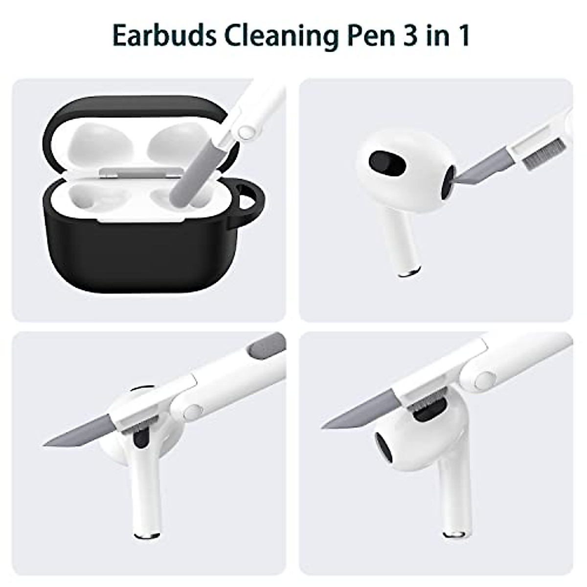 R-fun AirPods 3rd Generation Case Cover with Cleaner kit and Earbuds Hook Cover (2Pairs),Soft Silicone Protective Case for Apple AirPods 3 2021- Black