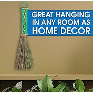 SN SKENNOVA - 12 inch Tall of Whisk Duster Brush Broom Grass wisk Broom Bamboo Grass Handcrafted Woven Nylon Thread Handle Color are on Random (Brown)