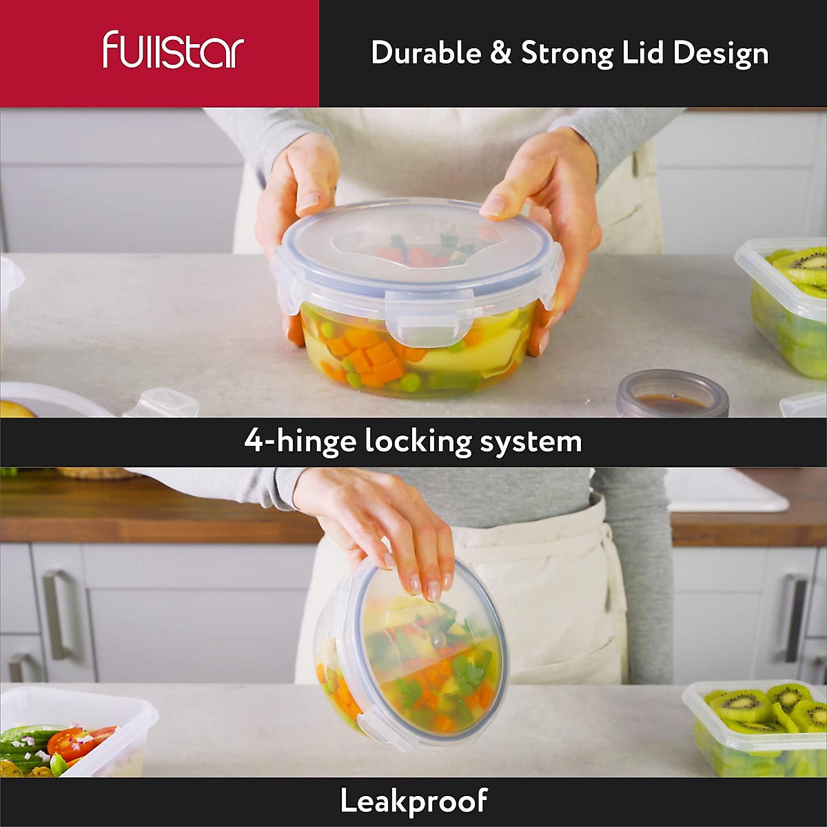 Fullstar 50-piece Food storage Containers Set with Lids, Plastic Leak-Proof BPA-Free Containers for Kitchen Organization, Meal Prep, Lunch Containers (Includes Labels & Pen)