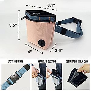 KATOZOO Dog Treat Pouch with Pet Training Clicker, Dog Training Treat Pouch Kit, Magnetic Closure, Hands-Free Training. (Pink)