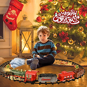 Neragron Remote Control Train Set, Christmas Electric Train Set with Steam, Sound & Light, Kids Train Track with Rechargeable Battery, Christmas Toy Train Gifts for Age 3 4 5 6 7 8 Years Old Kids