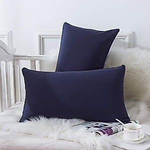 Household Cotton Jersey Knit Toddler Pillowcases, Soft and Breathable Travel Pillow Cases with Envelope Closure, for Boys and Girls, 13" x 18" 2 Pack (Navy Blue)