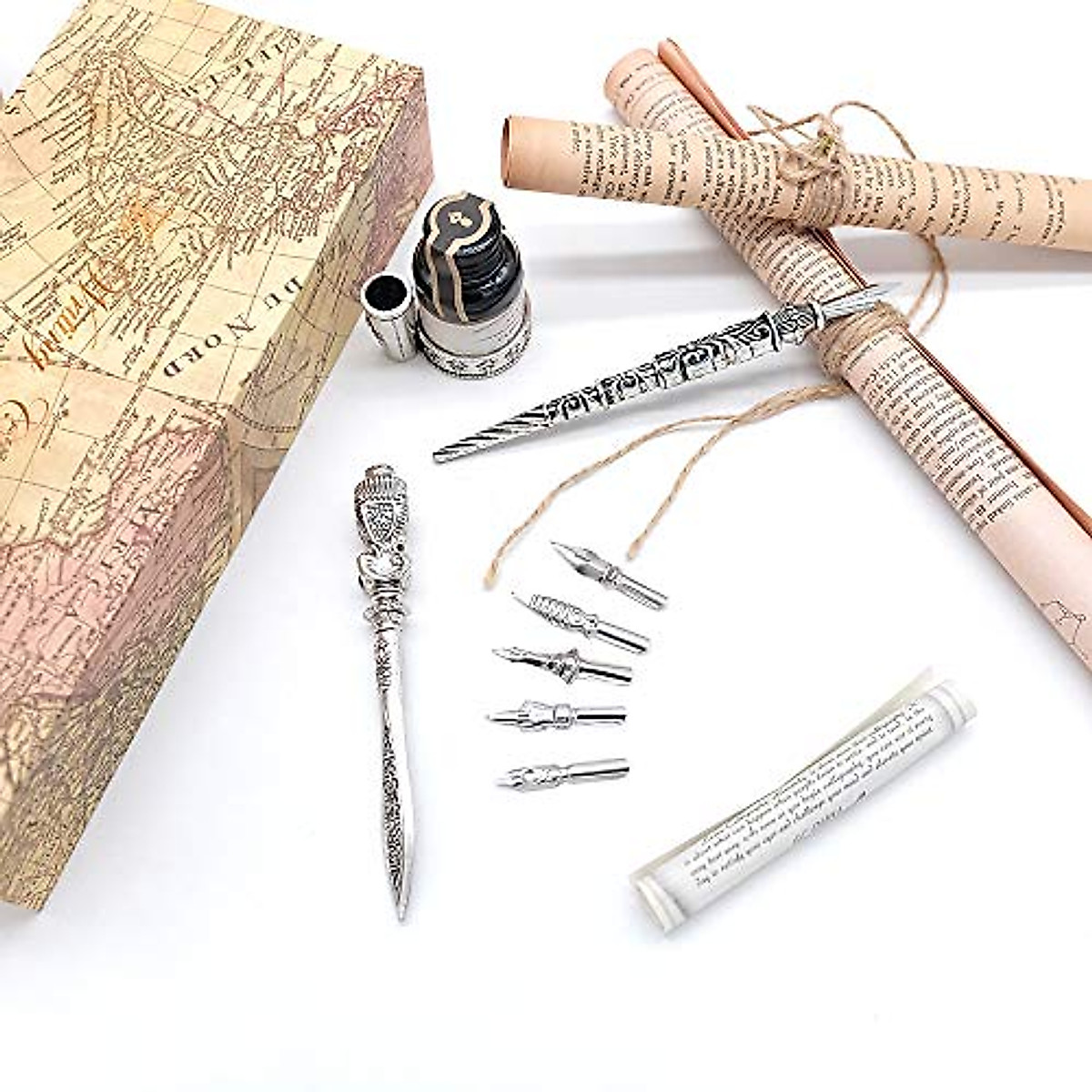 GC QUILL Metal Calligraphy Dip Pen and Letter Opener Set with 6 Nibs, 1 Ink Bottles and 1 Pen Holder - MU-06