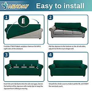 Asnomy Couch Covers for 3 Cushion Couch Stretch Sofa Covers Slipcovers, Pet Protector Furniture Covers for Dogs Cats Spandex Jacquard Fabric Small Checks （Large，Blackish Green）