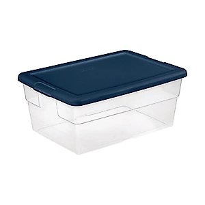 Sterilite® Set of (2) 16 Qt. Storage Boxes with Lids. Clear Tote Allows Contents to be Organized and Easily Identified, While the Opaque Lid Snaps Firmly onto Storage Bin to keep contents secure.