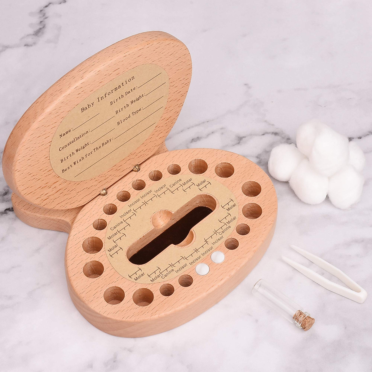 AhfuLife Baby Tooth Keepsake Fairy Box Holder with Lanugo Bottle, Wooden Rabbit Shape Keepsake Box for First Lost Teeth, Cute Tooth Storage Holder, Baby Shower Gifts for Newborn, Boy & Girl