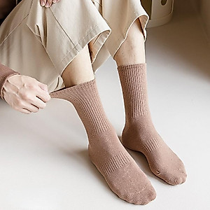 Weston Ink 6 Pairs Men's Solid Crew Socks Casual Socks Japanese Crew Knit Socks (6 Pairs[Black/Red/Brown/Khaki/White/Beige])