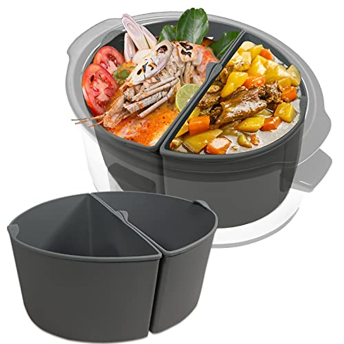 2 Pack Silicone Slow Cooker Liners Fit Crockpot 6-7 Quarts Oval Slow Cooker, Reusable Food Grade Silicone Slow Cooker Divider Liners,BPA Free,Easy Clean or Leakproof Dishwasher Safe Cooking Liner (Grey)