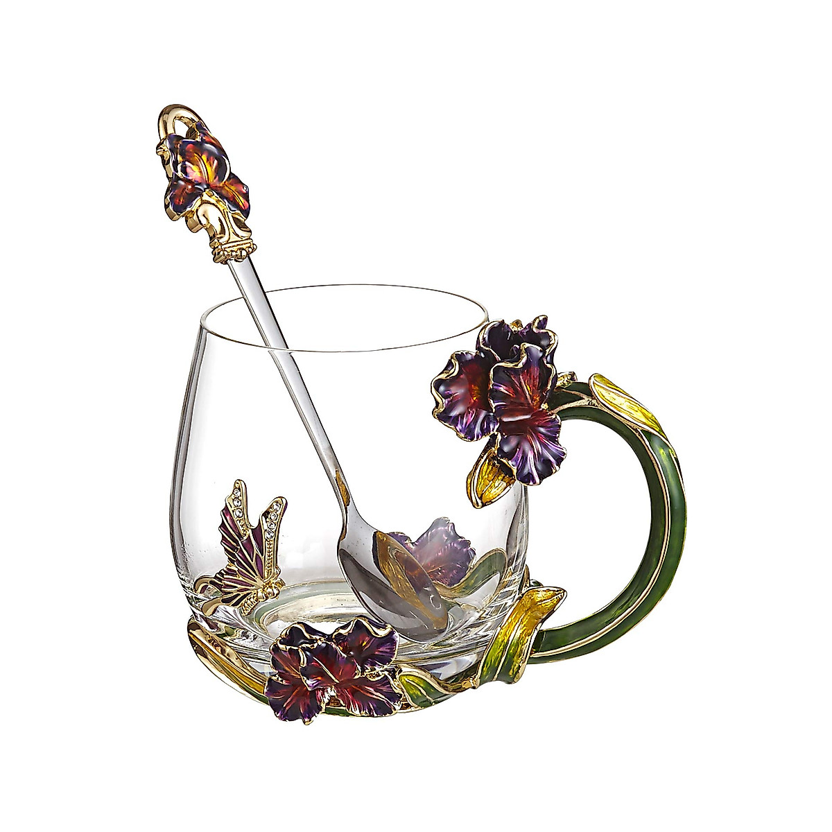 Glass Tea Cup Coffee Mug,Hand Blown Glass Drinking Mug Made of Lead-free Glass and Enamels