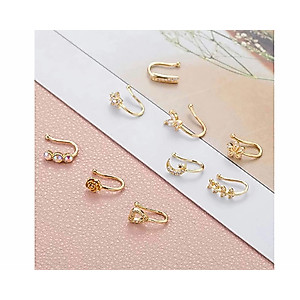 Barnabys Nose Cuffs Non Piercing. Pack of 9 Nose Cuffs - Silver With Rhinestones. 9 Stylish Designs to choose from - Nose Cuff Jewellery for Non Pierced Nose - Clip on Design - Silver