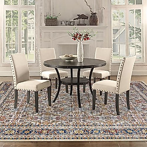 Area Rugs for Living Room Bedroom: 8x10 Rug Machine Washable with Non-Slip Backing Non-Shedding Stain Resistant, Boho Floral Large Carpet for Dining Room Nursery Home Office Indoor Decor (Blue/Brown)