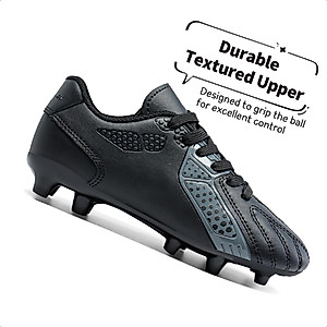 DREAM PAIRS Boys Girls Soccer Cleats Youth Firm Groud Classic Lightweight Football Shoes for Little/Big Kid,Size 4 Big Kid,Black/Dark/Grey,HZ19006K