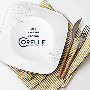 Corelle Cherish 16pc, Service for 4, Dinnerware Set, 8 plates 8 bowls, Chip & Break Resistant, Dinner Plates and Dinner Bowls, Corelleware Plates, White