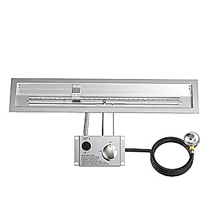 Skyflame 36" Linear Stainless Steel Fire Pit Drop-in Burner Kit with Flame Sensing, Electronic Spark Ignition, CSA Certified, and Propane Regulator Connector Hose Set for Propane Tank