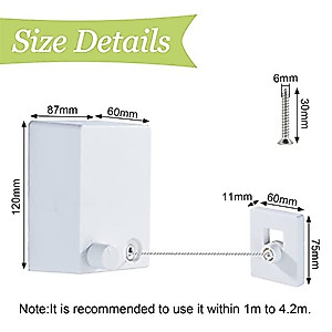 UFURMATE Retractable Clothesline Wire, Stainless Steel Extendable Laundry Line Wall Mounted Adjustable Clothes Drying Line Heavy Duty Washing Line Rope, 4.2 Meters (White)