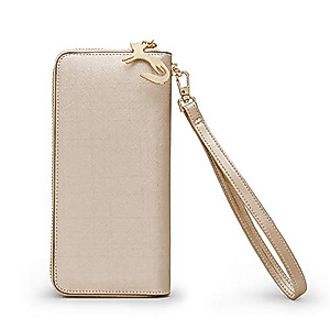 iFOXER Women Leather Long Wallet Fashion Elegant Card Holder Purse Zipper Gift Box Packaging (Gold)