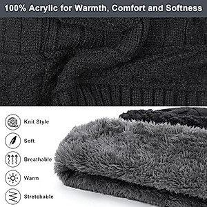 3 Pcs Boys Girls Winter Beanie Hat Scarf Gloves Set Thick Knitted Warm Toddler Winter Hat Mittens Neck Warmer for Kids Black