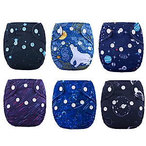 Thank u Mom Cloth Diapers Newborn All in One for Full Term or Preemie Babies or Smaller Infants 6Pack (Space Mysteries)
