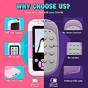 Prysyedawn Kids Phone, Christmas Birthday Gifts for Girls/Boys Age 3-6,Toddler MP3 Music Player with Flip Camera, Alarm Clock Portable Learning Toy for 3 4 5 6 Year Old Girl with SD Card-Pink