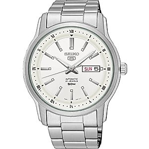 Seiko 5 SNKP09 Men's Stainless Steel White Dial 50M WR Day Date Automatic Watch