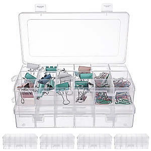 LOLYSIC 10 Pack 18 Grids Plastic Compartment Container, Clear Plastic Organizer Container Storage Box with Dividers for Jewelry, Art DIY Crafts, Washi Tapes, Beads, and Small Parts
