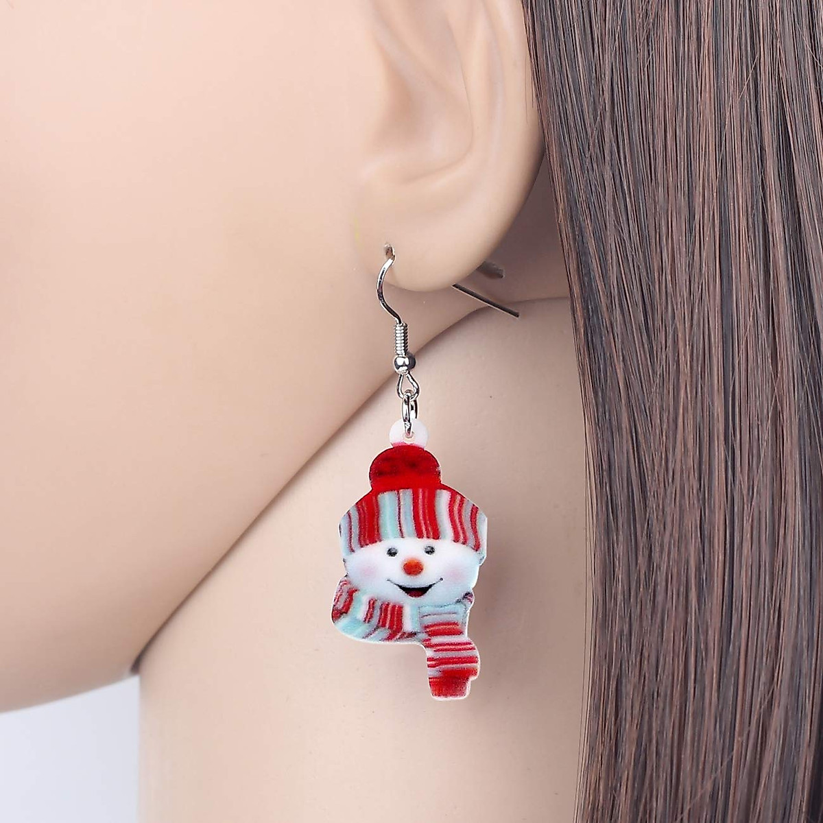 NEWEI Cute Acrylic Cartoon Christmas Snowman Earrings Drop Dangle Decoration Costumes Jewelry For Women Gift New Year (Blush)