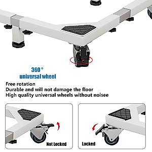 Zsytbyyds All Steel Mobile Base Heavy Duty Furniture Dolly Adjustable Mini Fridge Stand Washing Machine Stand Furniture Dolly for Washer, Refrigerator and Dryer（White）
