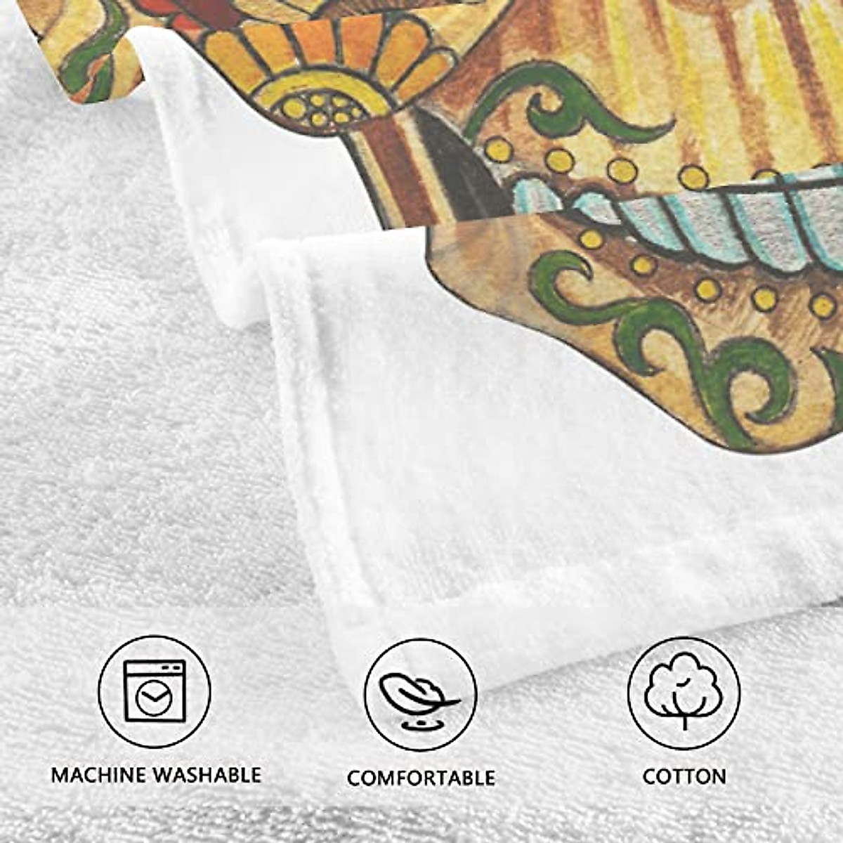 ALAZA Sugar Skull Art Day The Dead Hand Towels for Bathroom 1OO% Cotton 2 pcs Face Towel 16 x 28 inch, Absorbent Soft & Skin-Friendly