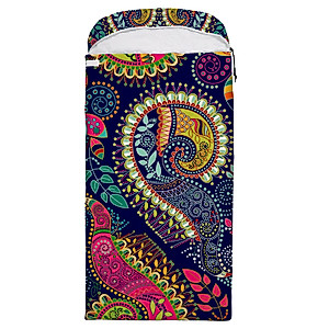 Folding Sleeping Bag Sleep Bag Cover Mat Hippie Indian Colorful Heart Mandala for Travel Camping Hiking Women Men Adult 3 Seasons