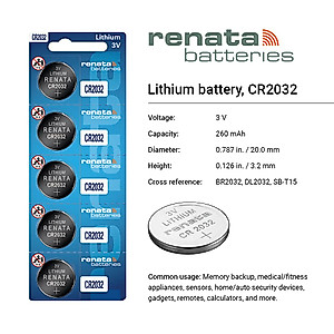 Renata Batteries Twin Pack CR2032 Coin Cell Battery, 2 PCS