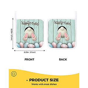 Pot Holder Set of 2 Easter Funny Rabbit in Wooden House Potholder Heat Proof Non-Slip Pot Holders,Colorful Eggs Hot Pads Potholders for Kitchen Cooking Baking BBQ