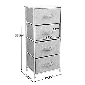 Sorbus Dresser with 4 Drawers - Tall Storage Tower Unit Organizer for Bedroom, Hallway, Closet, College Dorm - Chest Drawer for Clothes, Steel Frame, Wood Top, Easy Pull Fabric Bins (White/Gray)
