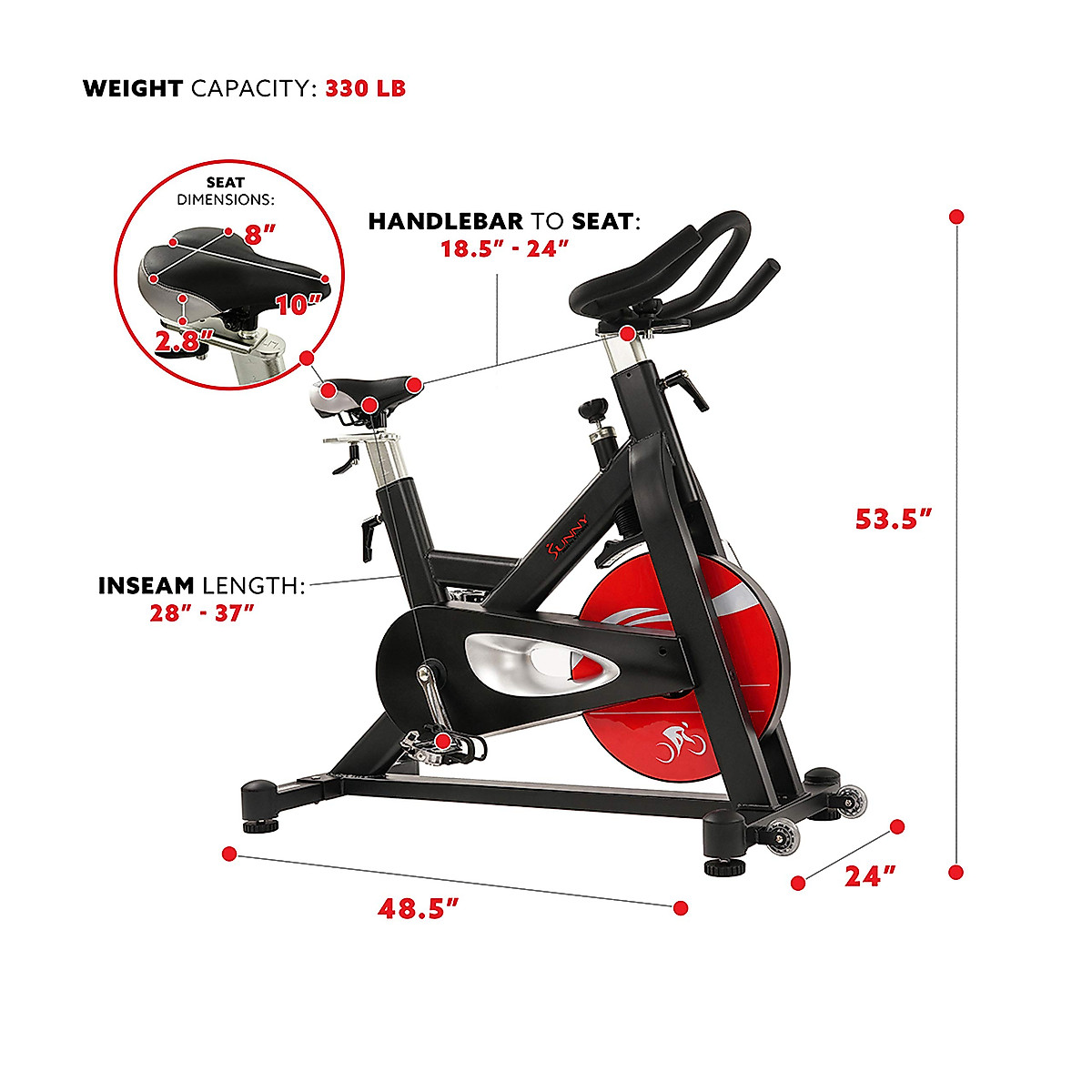 Sunny Health & Fitness SF-B1714 Evolution Pro Magnetic Belt Drive Indoor Cycling Bike, High Weight Capacity, Heavy Duty Flywheel