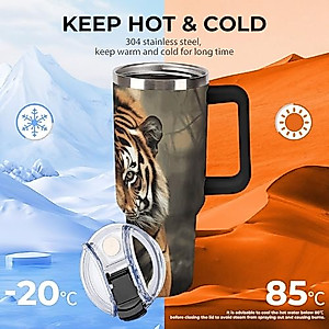 LLUTSNTH 40 Oz Vacuum Tumbler with Black Handle Leakproof Insulated Tumbler Wild Animals Tiger Stainless Steel Travel Mug with Lid And Straw Coffee Cup Cute Water Bottles Cup Holder Friendly