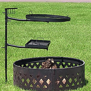 Sunnydaze Dual Campfire Steel Cooking Grill Grate Swivel System - Outdoor Adjustable Fire Pit BBQ Grilling Accessory Set with Stand - Ground Stake with 2 Swing Grates