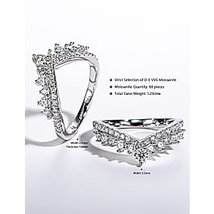 CannyCat 1.23 CTTW Moissanite Ring Enhancers 2 pieces Lab Created Diamond Curved Wedding Bands for Women Platinum Plated Silver Eternity Stacking Rings Wrap Guard for Engagement Anniversary Ring (5.5)