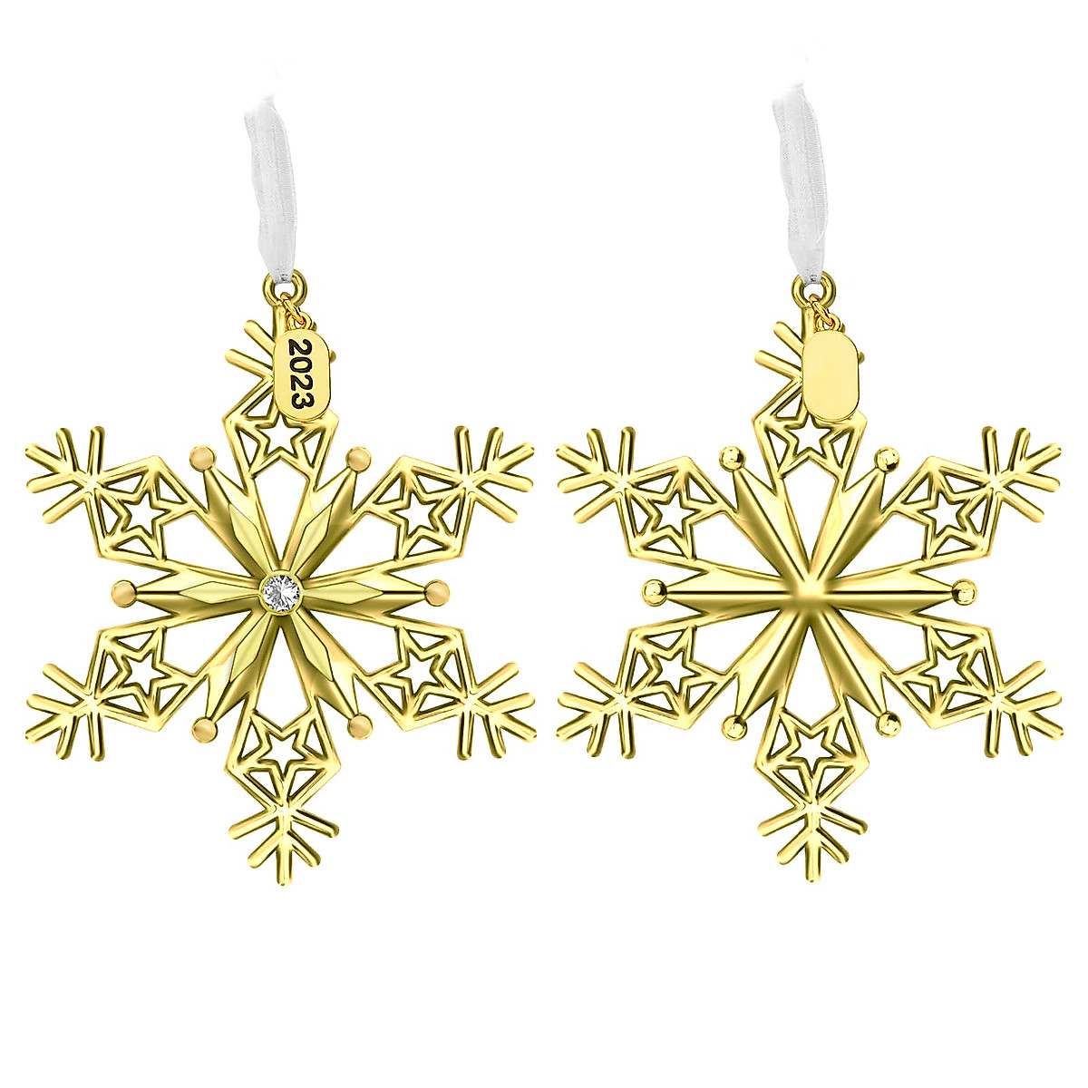 West style 2023 Golden Christmas Tree Ornaments Set 3 Pieces –Metallic Snowflake Hanging Home Deco Hanging Pendant Holiday Keepsake Gift (3 Pcs Set, Golden)