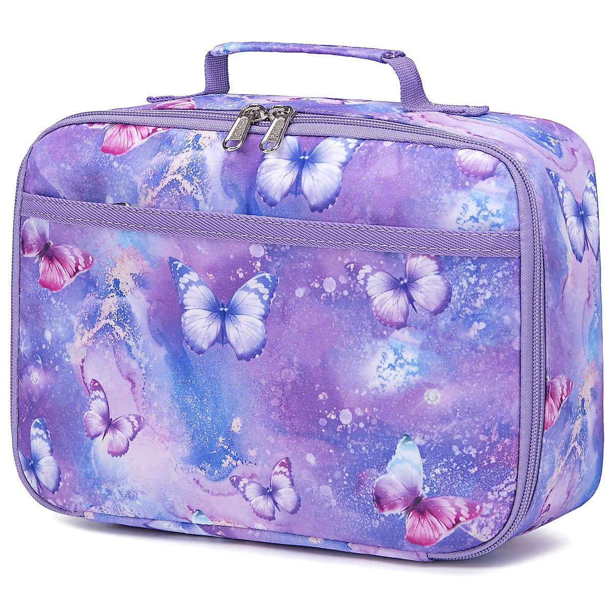 Kids Girls Lunch Bag Insulated Lunch Box for school Lunch Cooler Organizer School Kids Lunch Tote (purple butterfly)