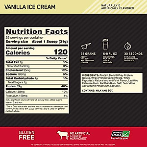 Optimum Nutrition 100% Whey Gold Standard, Vanilla Ice Cream, 2 Pound