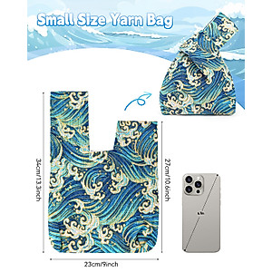 Coopay Knitting Bags and Totes for Women, Yarn Bags for Crocheting On The Go, Crochet Travel Bag for Crochet Supplies, Yarn Storage Bag Crochet Project Bags - Stamped Wave Blue